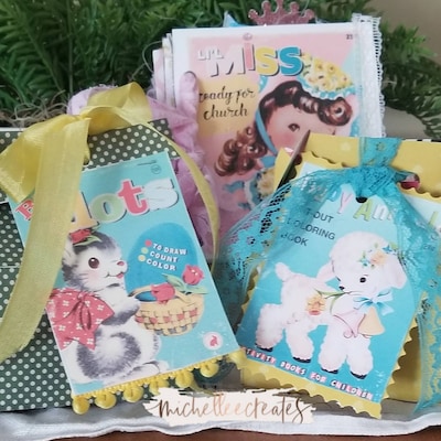 Retro Easter Spring Printable Children's Coloring Book Covers for Gift ...