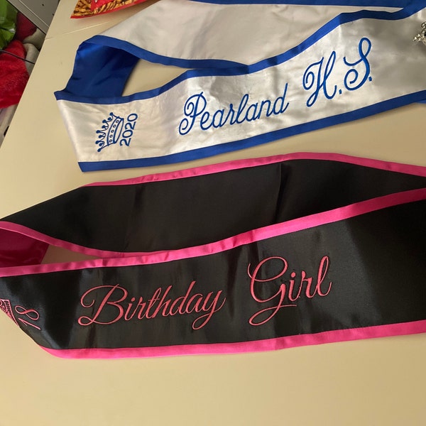 Custom Embroidered Pageant Sash With Cursive Font - Etsy