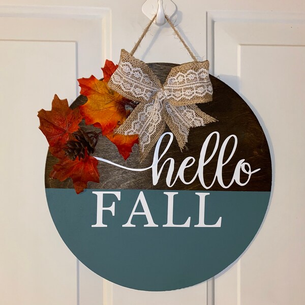 Hello Fall, Welcome Door Hanger, Round Door Hanger, Welcome Door Sign ...