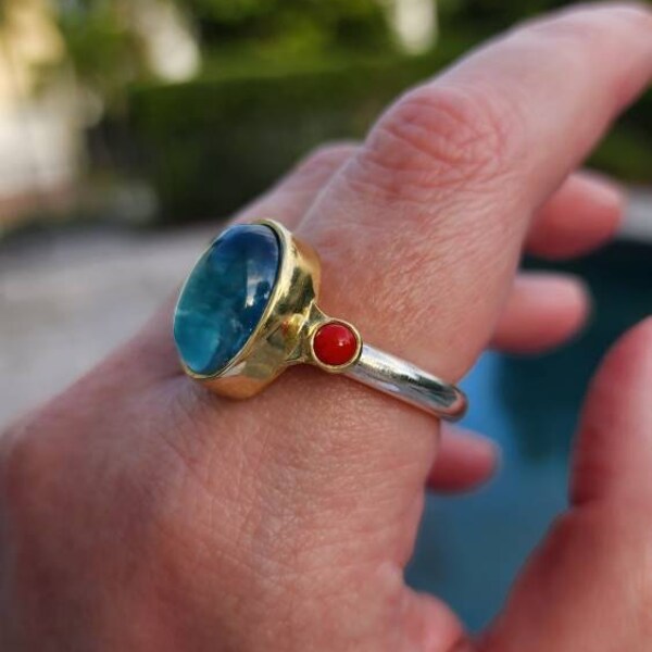The Frida Ring Limited Edition - Sparkling Apatite and Coral Multistone ...