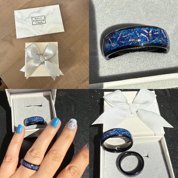 Galaxy Glow Opal Ring for Him, Glow in the Dark Ring, 8mm Wedding Band ...