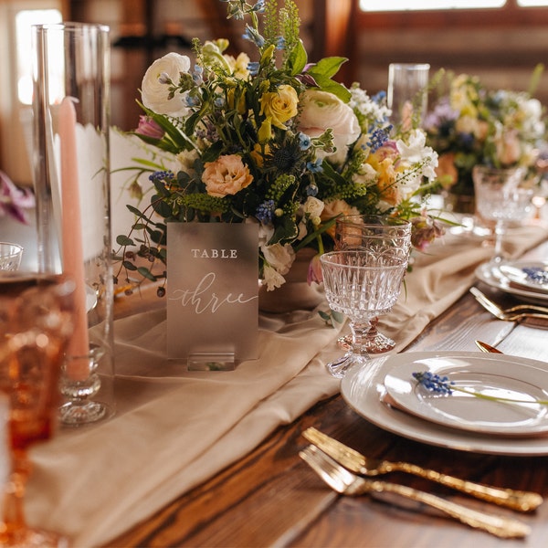 FROSTED Glass Look Acrylic Table Number Sign With Stands, Perspex ...