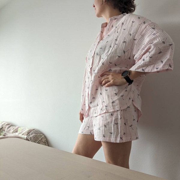 Women's Handmade Pajamas Muslin Pyjamas100%cotton Pyjamas Shirt and ...