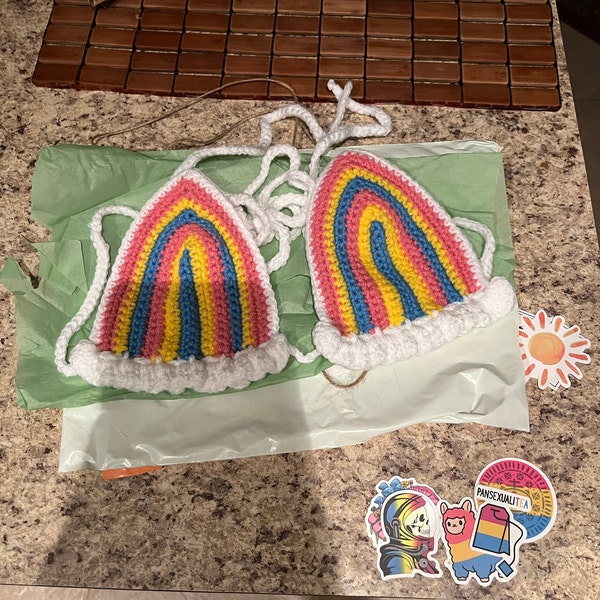 Pride Rainbow Cloud Crochet Bralette Top, Handmade Bralette Top ...