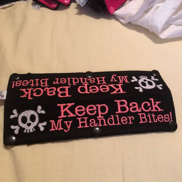 1 Keep Back My Handler Bites With Skull, Leash Sleeve, Custom ...