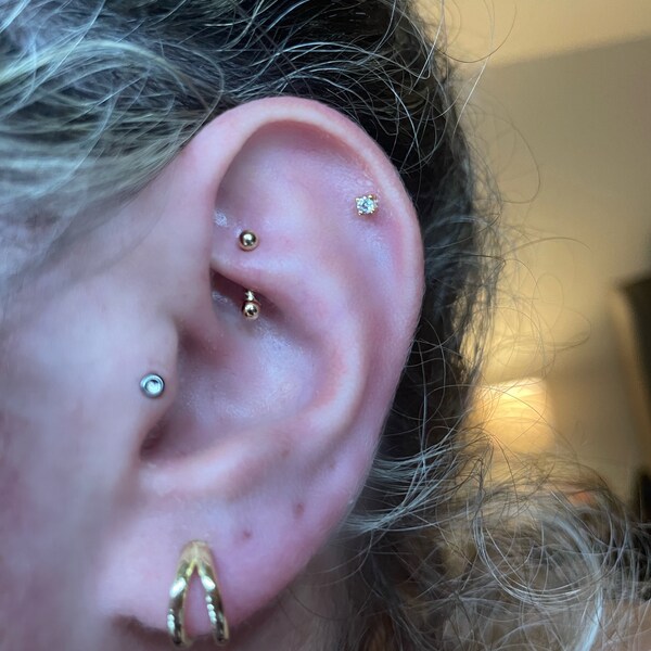 14k Solid Gold Rook,daith Eyebrow Piercing Curved Barbell..16g..6mm or ...