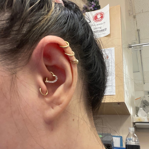 16G 14K Solid Gold Heart Shaped Daith Earrings/cartilage Earrings/daith ...