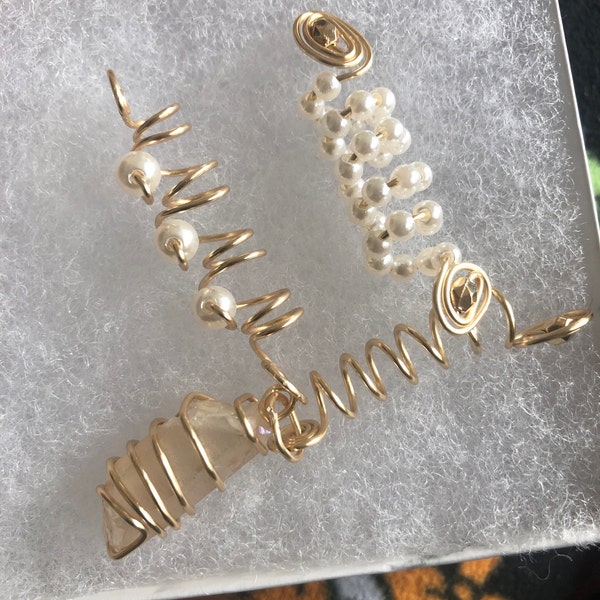 Gold 3pc Loc Jewelry Set, Pearl Jewelry, Custom Loc Jewelry, Hair ...