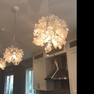 Kitchen Pendant Lighting With Clear and White Flowers and - Etsy
