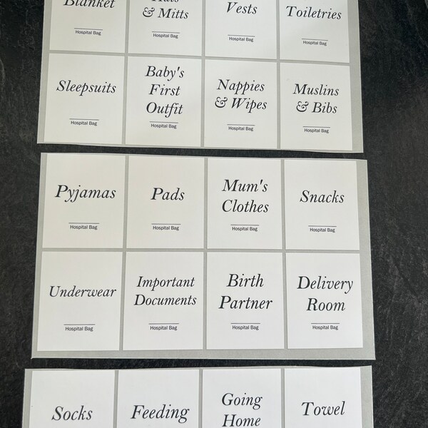 4-36pk Personalised Hospital Bag Organiser Labels | Maternity Bag ...
