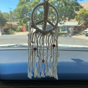 Macrame Peace Sign Car Mirror Charm Hippie Car Decor Boho - Etsy