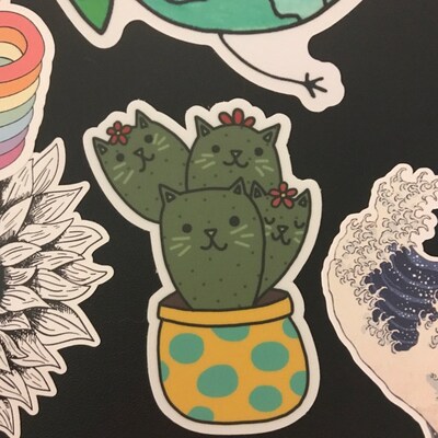 Cactus Sticker, Cat Decal, Potted Plant Sticker, Plant Mom, Prickly ...