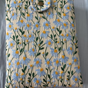 Blue Beige Daisy Embroidered Book Sleeve, Kindle Sleeve, Ereader Cover ...
