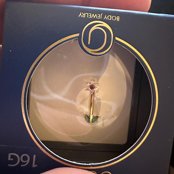 16G Flower Curved Barbell/green Leaf Cartilage Earring/rook Earring ...