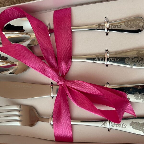 Gold Colored Kids Cutlery ~ Personalized Tableware Set for Children ...