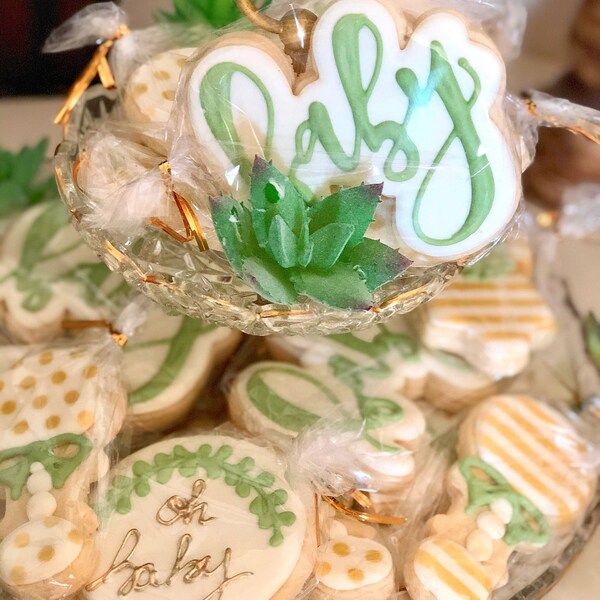 Greenery Baby Shower Cookies - One Dozen - Etsy