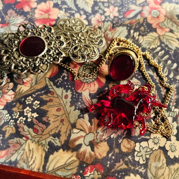Vintage Ruby Red GERMAN RESIN UNICORN Charm Pendant for Necklace ...