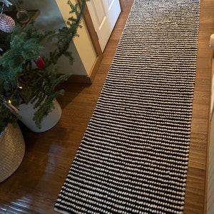 Handwoven Wool Rug Runner, Black White Wool Runner Rug, Entryway ...