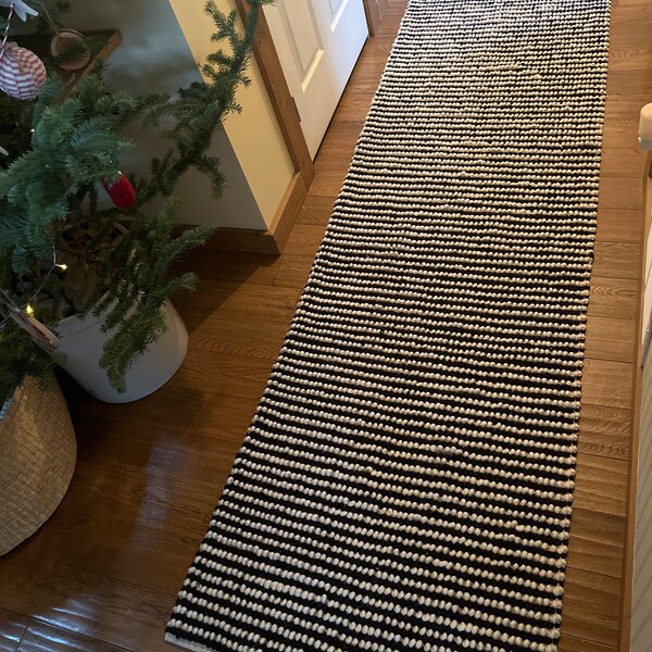 Handwoven Wool Rug Runner, Black White Wool Runner Rug, Entryway ...