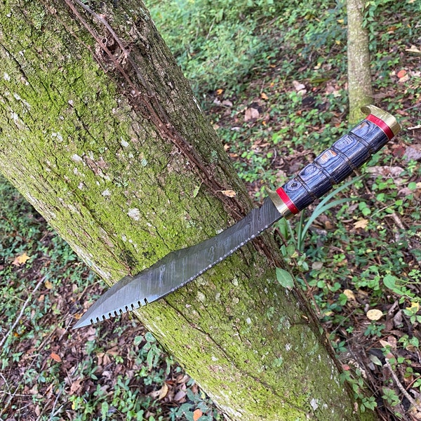 Damascus Dagger With Beautiful Bull Horn Handle and Leather Sheath ...