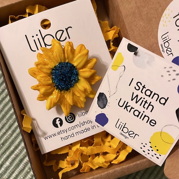 Ukraine Sunflower Brooch/ Solidarity Blue, Yellow Flower Pin/ *donates ...