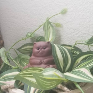 Purple Clay Thinker Cat Statue, Feng Shui Decor Figurine, Zisha Yixing ...