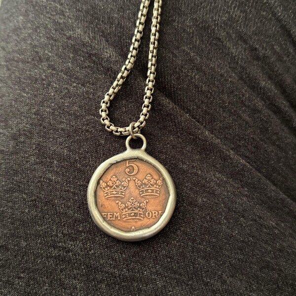 Old Coin Necklace, Silver European Coin Pendant Jewelry, Rolo Chain ...