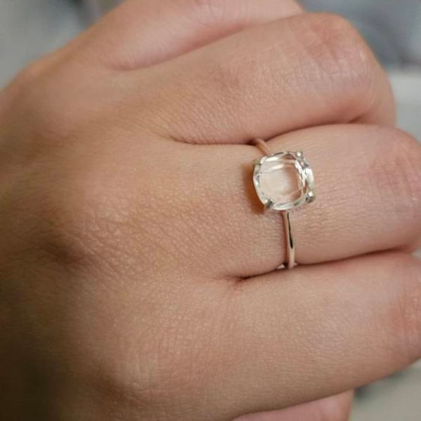Natural Clear Quartz Ring, Quartz Ring, Solitaire Stacking Genuine ...