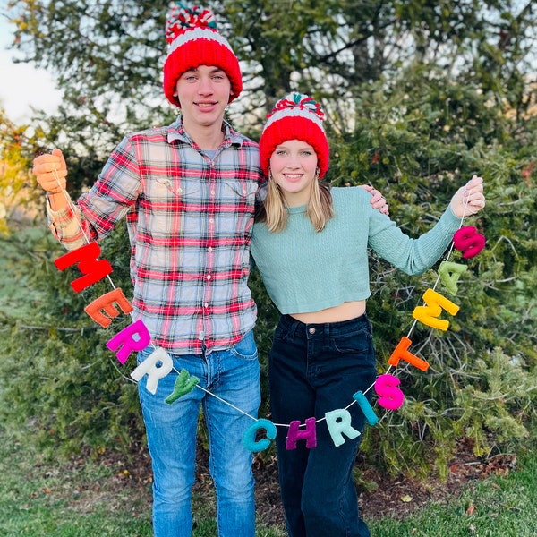 Merry Christmas Felt Garland Banner | Rainbow Christmas Banner | Modern ...