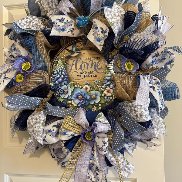 Round Blue Bonnets Wreath Sign, UV Metal Wreath Sign, Personalize It by ...