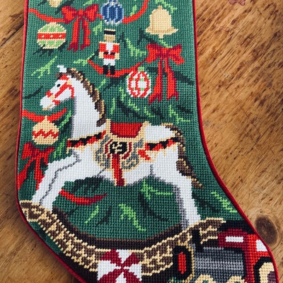 Santa and Reindeer Personalized Needlepoint Christmas Stockings ...