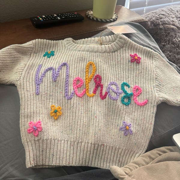 Custom Name Sweater, Personalized Name Sweater, Hand Embroidered Baby ...