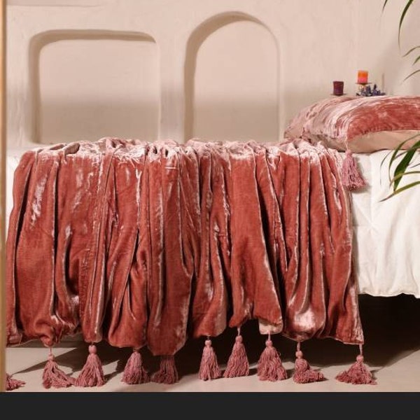 Luxe Velvet Bedspread, Velvet Throw Blanket With Handmade Knotted ...