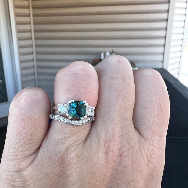 Vintage Teal Sapphire Ring Personalized Gift for Her Teal Sapphire ...