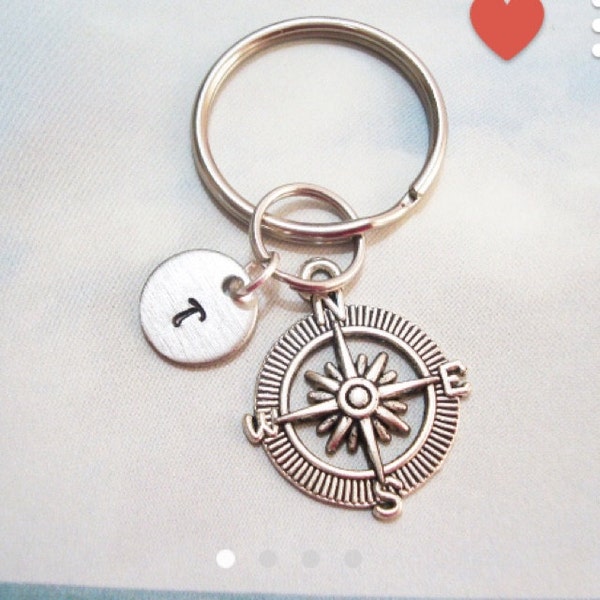 COMPASS KEYCHAIN Personalized With Initial Charm - Compass Keyring ...