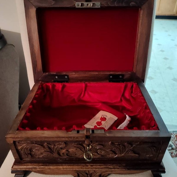 Secret Lock Wooden Box, Carved Wooden Chest, Wooden Locking Box, Wooden ...