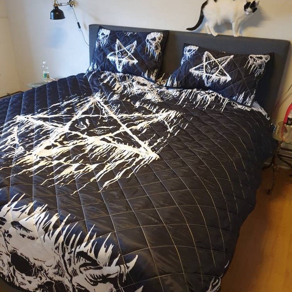 Skull Satanic Pentagram Drip Quilt 3 Piece Bed Set-satanic Pentagram ...