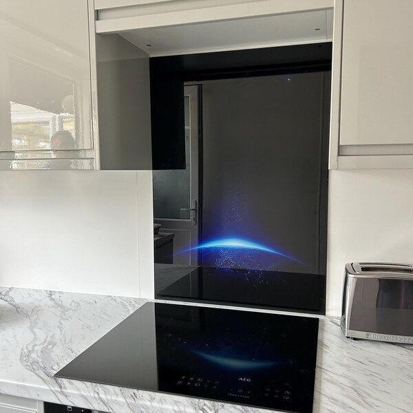 Kitchen Glass Splashback Toughened Tile Cooker Panel Any Size Black ...