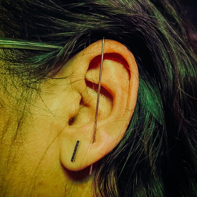 LONG Industrial Ear Bar Cartilage Cuff No Piercing / 18 Gauge / 14k ...