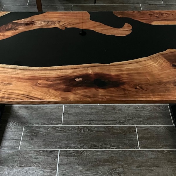 Live Edge Epoxy Resin Center Dining Table, Brown Resin Counter Top ...