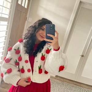 Leilayca Big Pink Roses Cardigan Chunky Cropped Cardigan for - Etsy