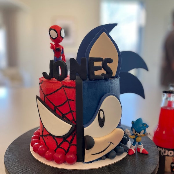 Super Sonic Face Cake Topper in 2D, Kids Birthday Party, Edible Cake ...