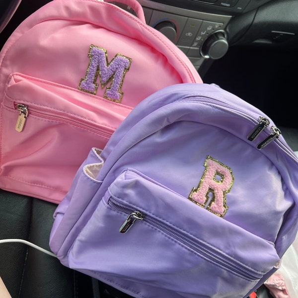 Custom Nylon Mini Backpack With Chenille Letters Personalized Backpack ...