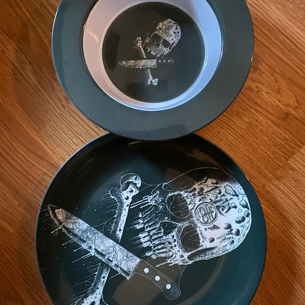 Skull Butcher Knife Human Bone Dinner Plate-satanic Skull Kitchen Home ...