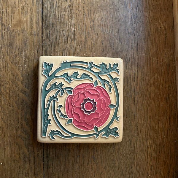 Tudor Rose Tile (teal) 4" X 4" by Art and Craftsman Tileworks - Etsy
