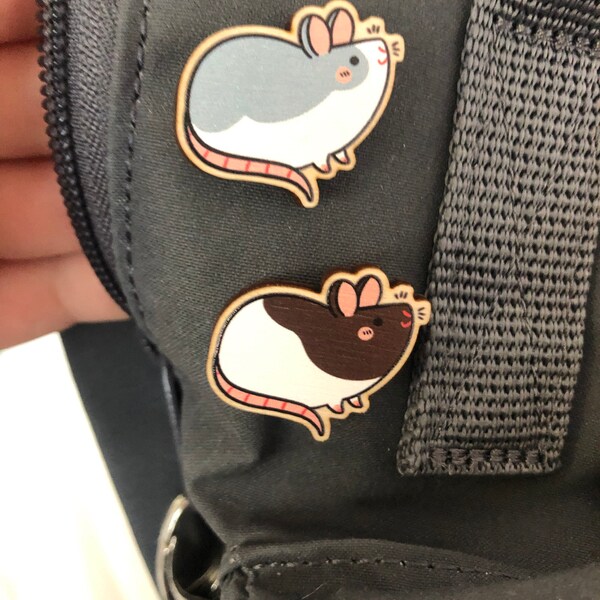 Cute Pet Rat Wooden Pin (choice of 5 Colours) Quirky Wood Pet Pin Badge ...