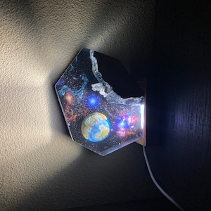 INTERSTELLAR EPOXY LAMP, Space Galaxy Resin and Wood Night Light ...