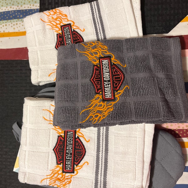 Harley Davidson Lady Embroidered Towel - Etsy