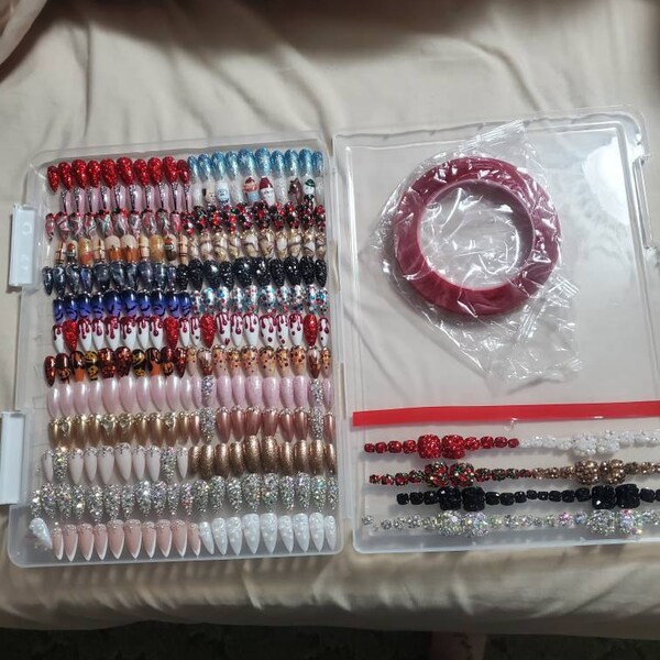 Press on Nail Storage Box Organize Fake Nail Set Acrylic Box Glue on ...