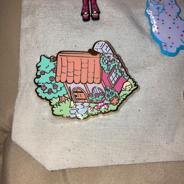 Spring Cottage Enamel Pin | 1.6" Tall | Cute Pastel Accessory - Etsy